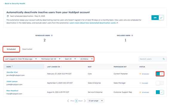 Automatically deactivate inactive users